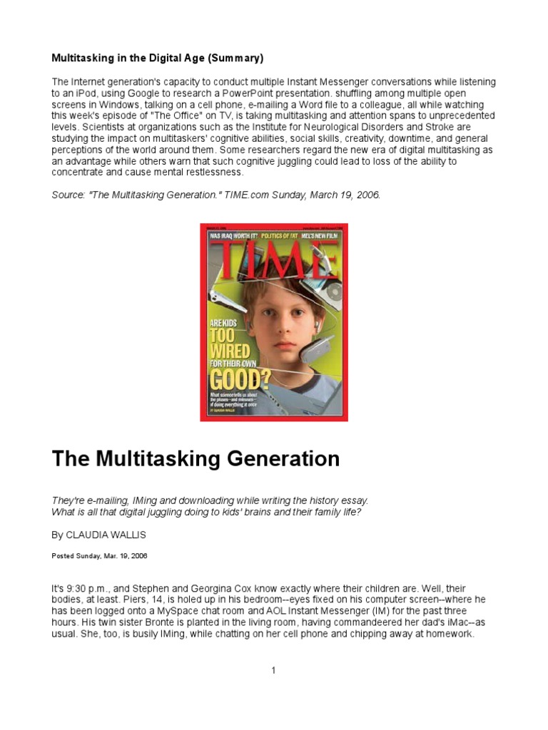 The Multitasking Generation - Multitasking in The Digital Age (Highlighted) | PDF | Facebook ...
