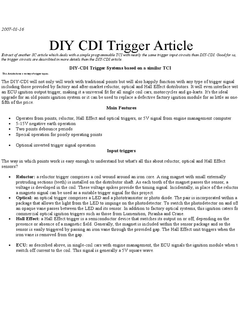 DIY CDI Trigger Article: This Article Shows A Variety of Trigger Inputs ...
