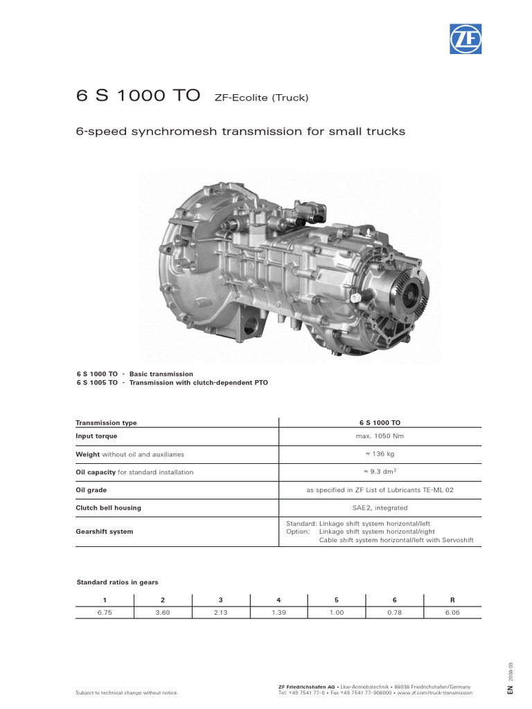 ZF ecolite 6S 1000 technical data