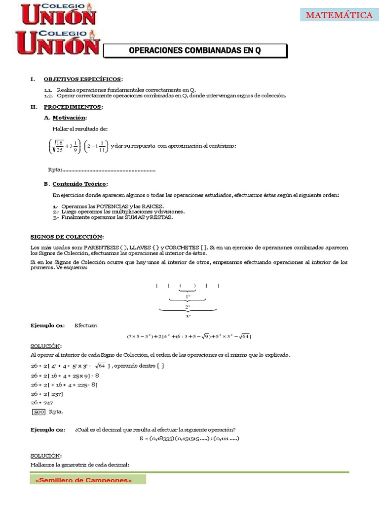 Operaciones Combianadas En Q: Matemática