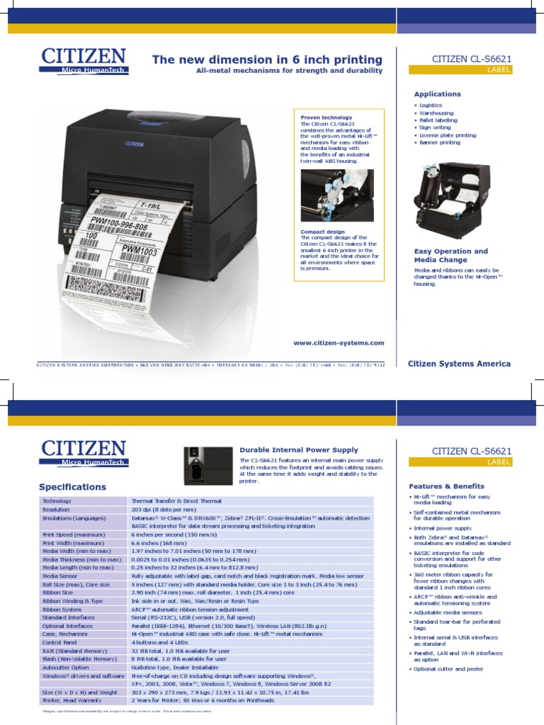 CL-S6621 Datasheet US Hi-Res | PDF | Emulator | Printer (Computing)
