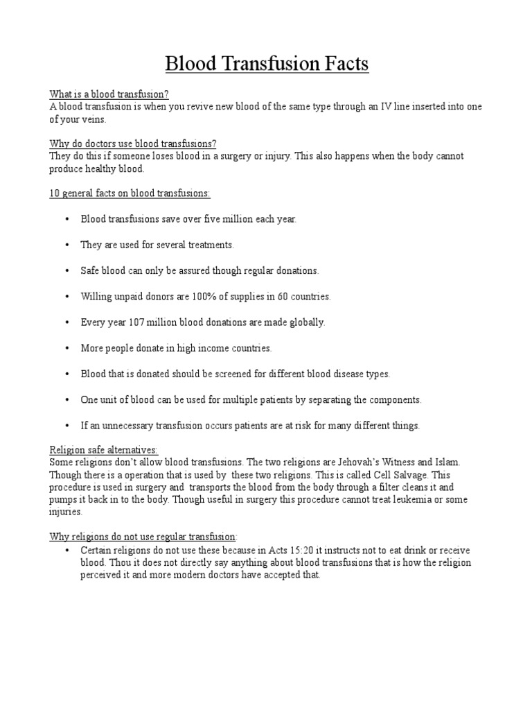Blood Transfusion Facts | PDF | Blood Transfusion | Blood Donation