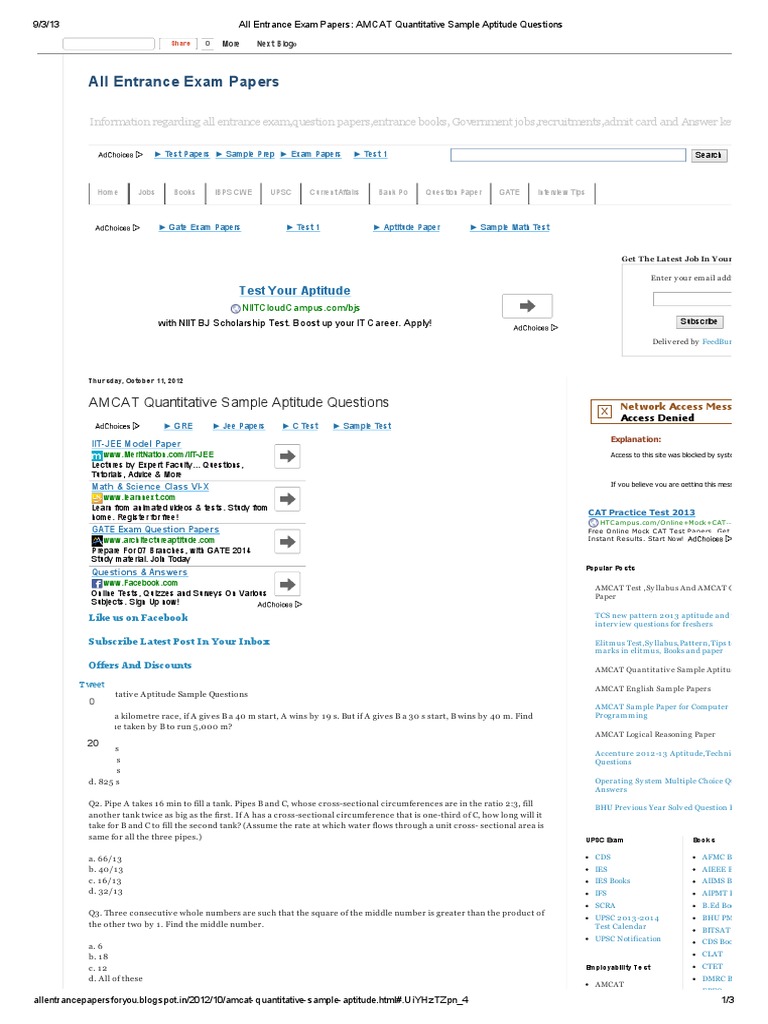 All Entrance Exam Papers - AMCAT Quantitative Sample Aptitude Questions ...