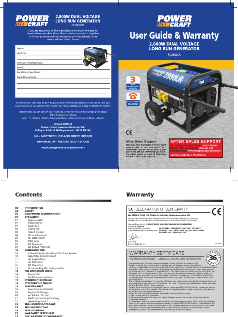 PC2800LR Generator Manual | PDF | Gasoline | Carburetor