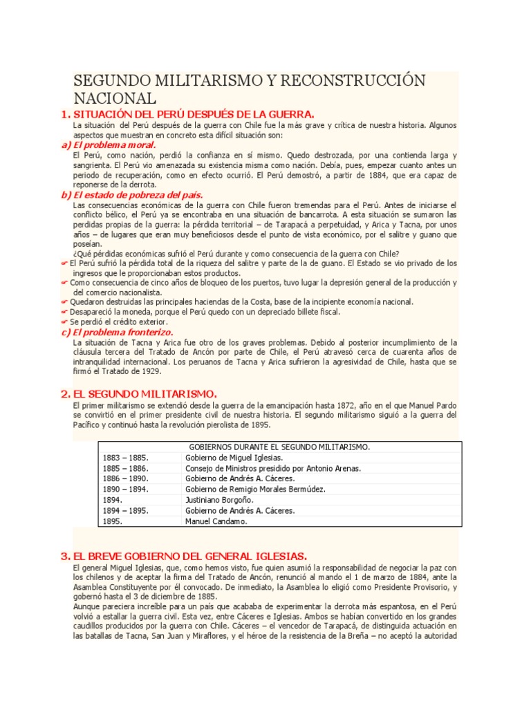 Segundo Militarismo y Reconstrucción Nacional | PDF | Perú | Gobierno