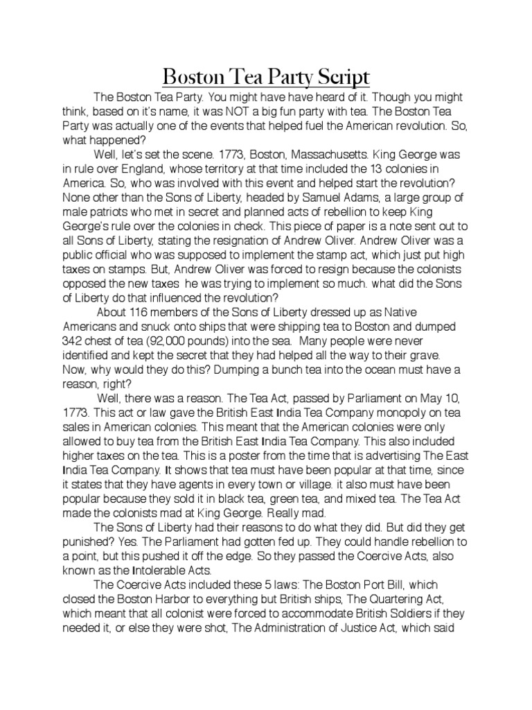 Boston Tea Party Script