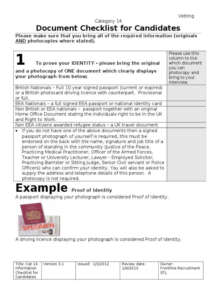Cat 14 Information Checklist For Candidates 1 | PDF | Identity Document ...