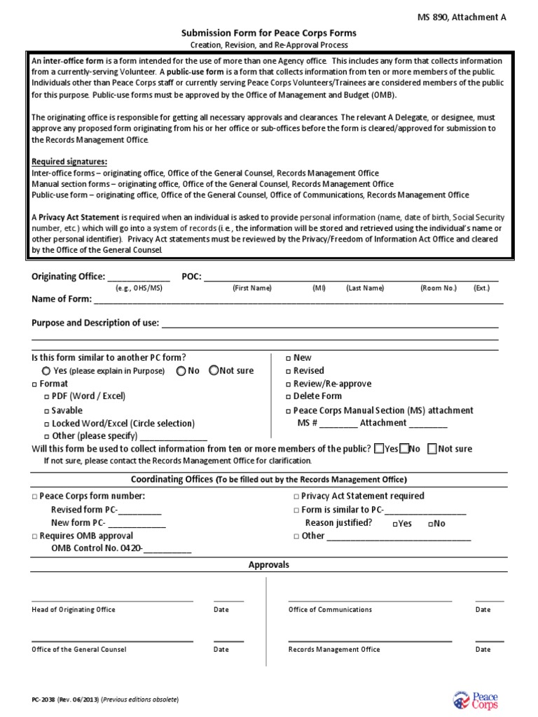 Peace Corps Submission Form For Peace Corps Forms (REVISION 2013 ...