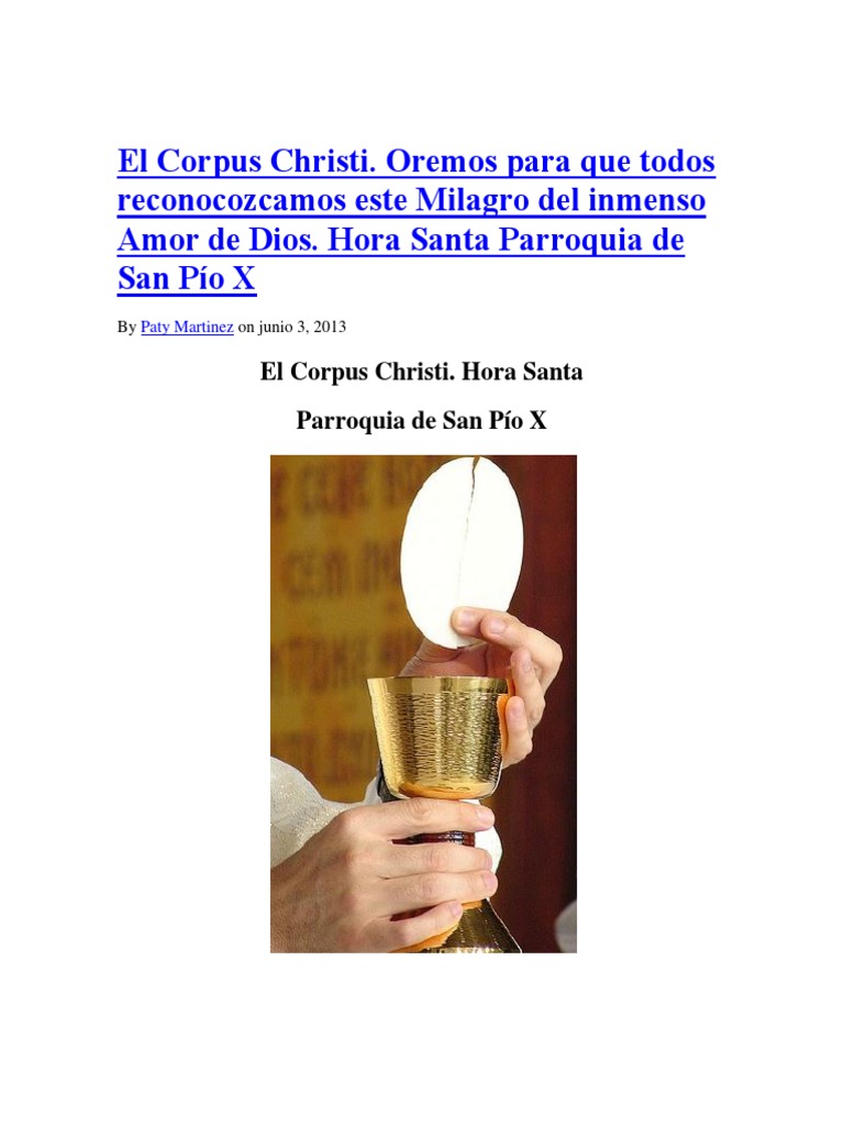 El Corpus Christi Hora Santa | PDF | eucaristía | Cristo (título)
