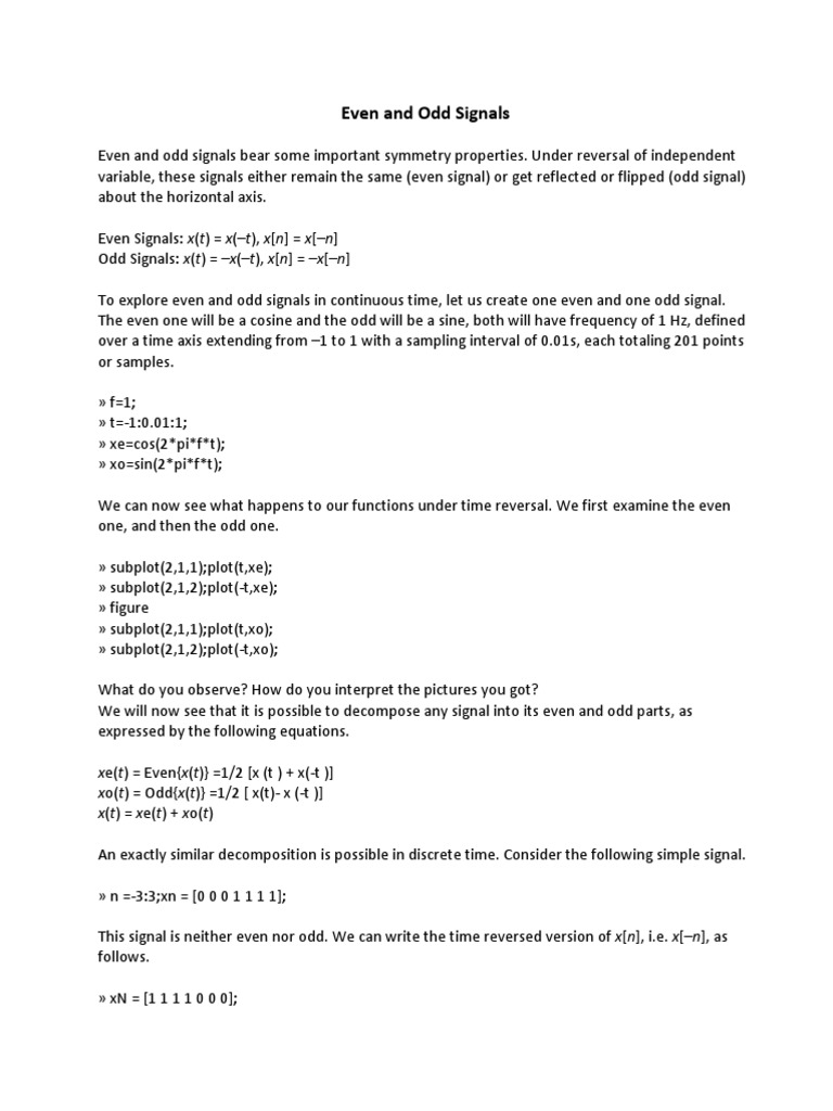 Expt.3 Even and Odd Signals | PDF | Applied Mathematics | Analysis