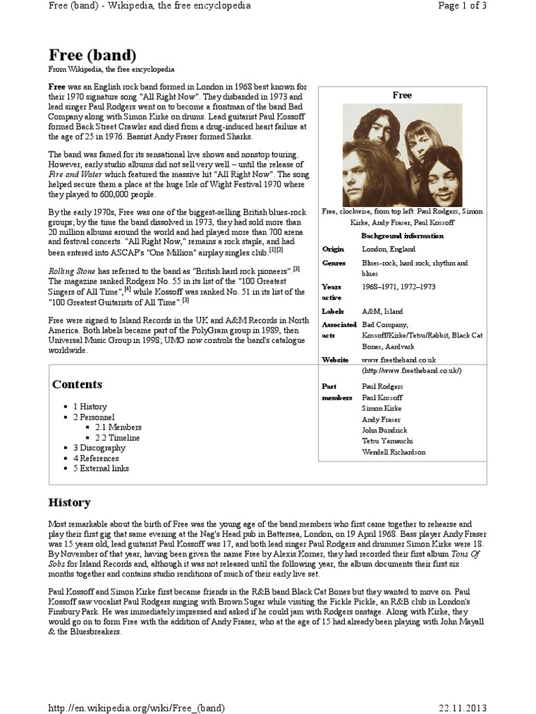 Free (Band) : From Wikipedia, The Free Encyclopedia | PDF | Rock Music ...