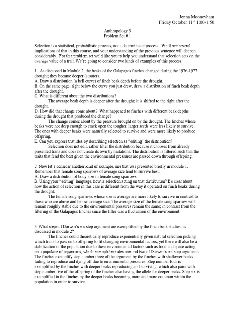 Genetics Problem Set Number 1 Pdf Natural Selection Adaptation