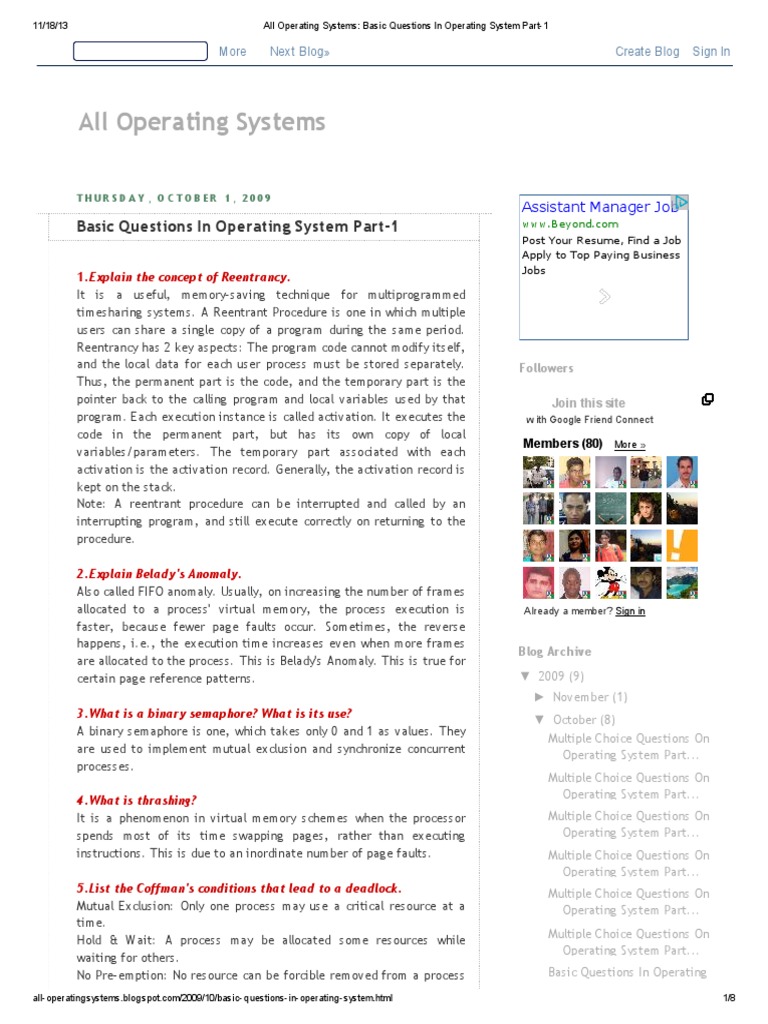 All Operating Systems Basic Questions In Operating System Part 1 Process Computing Computers