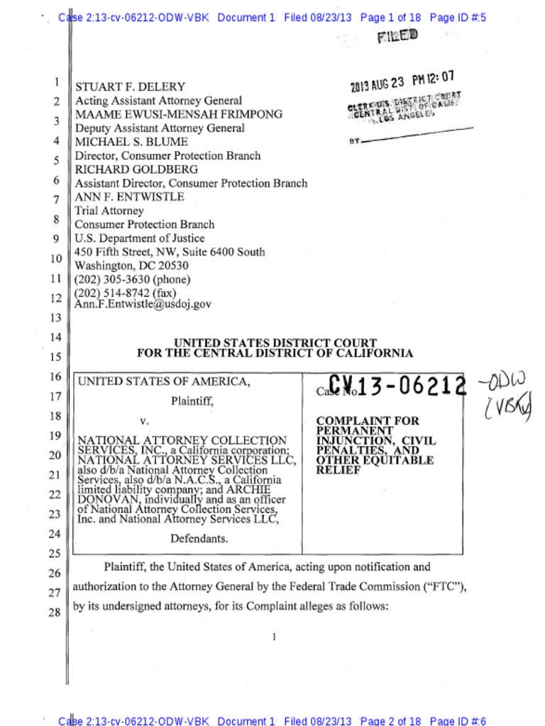 USA V National Attorney Collection Services NACS Archie Donovan FTC ...