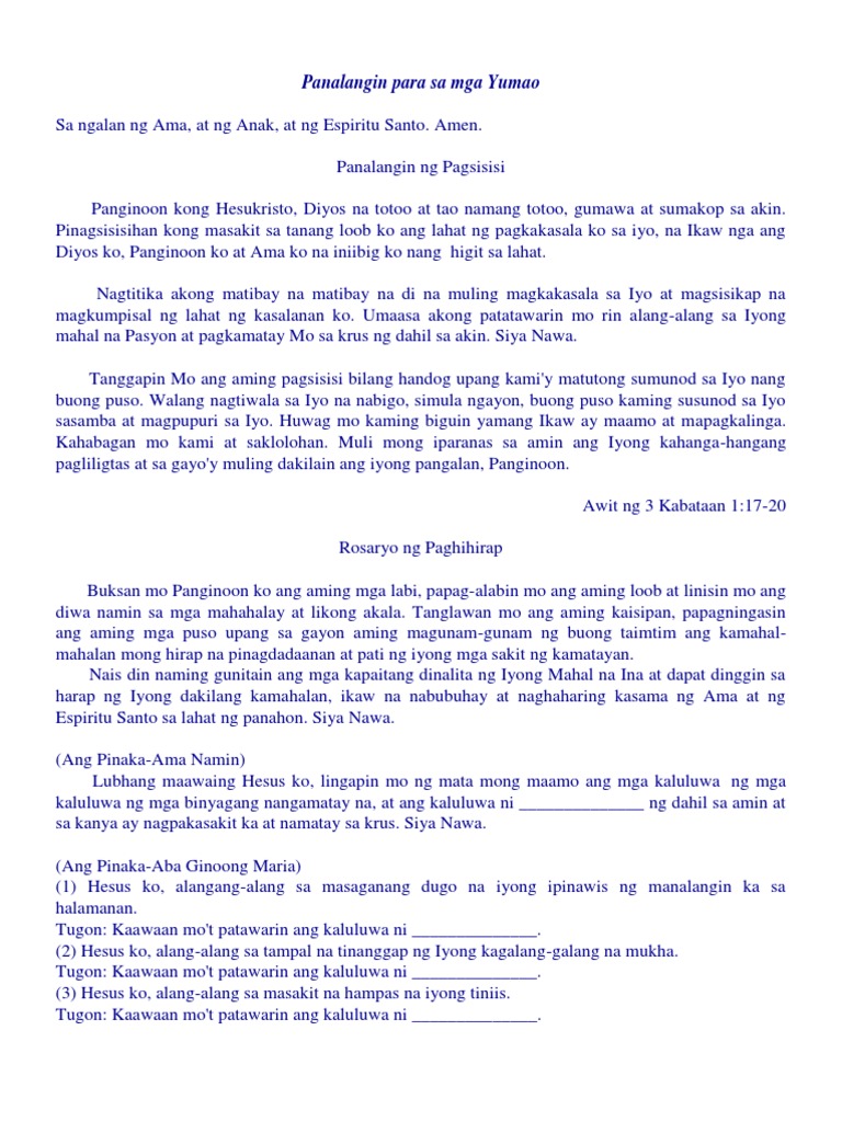 Panalangin Para Sa Mga Yumao