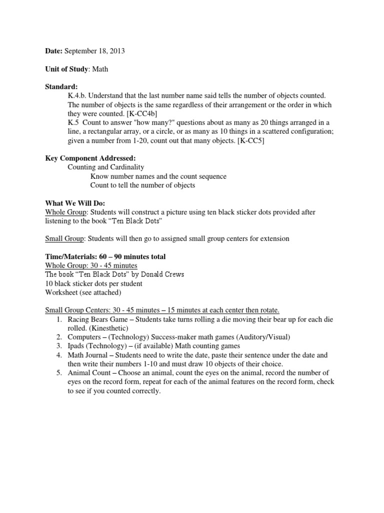 10 Black Dots Lesson Plan | PDF | Behavior Modification | Cognition