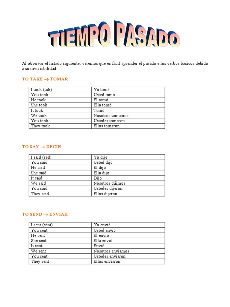 Conjugación - Tiempo Pasado de Los Verbos | PDF | Leisure