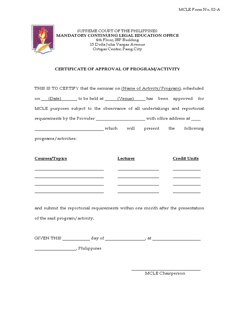 MCLE Form No. 02-A | PDF