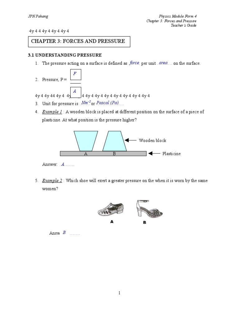 Chapter 3 Forces & Pressure Teachers Guide | PDF | Buoyancy | Pressure