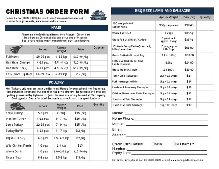Christmas Meat Order Form 2023 | PDF | Wellness