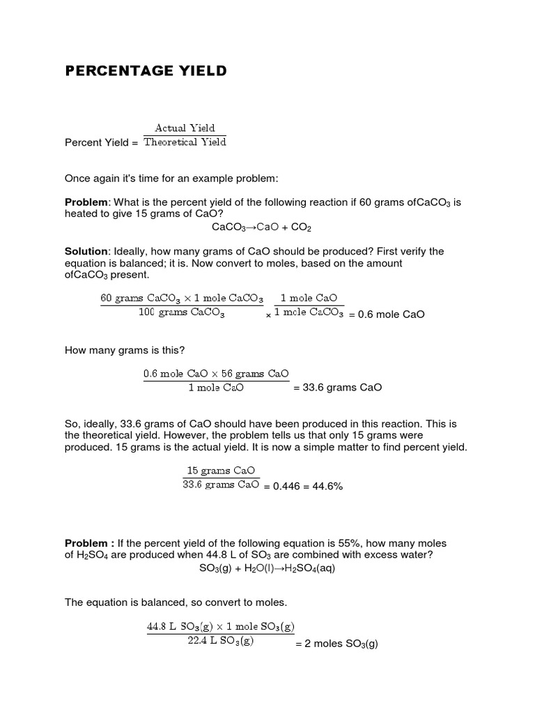 Percentage Yield | PDF | Mole (Unit) | Reagent