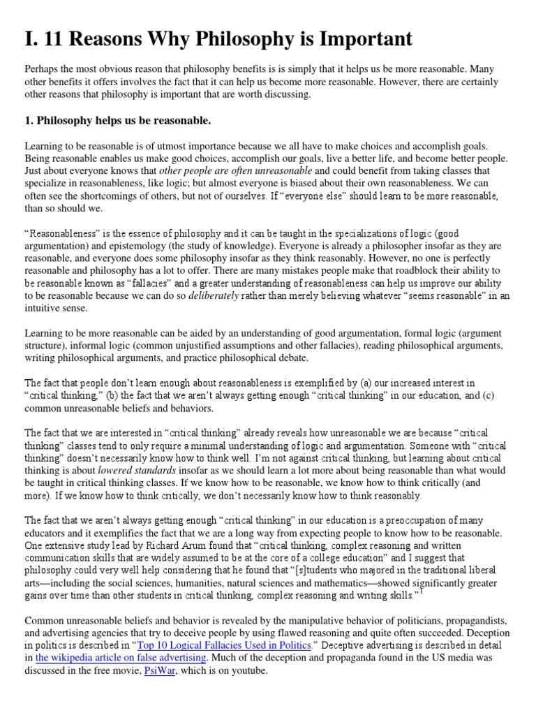 11 Reasons Why Philosophy Is Important | PDF | Epistemology | Morality