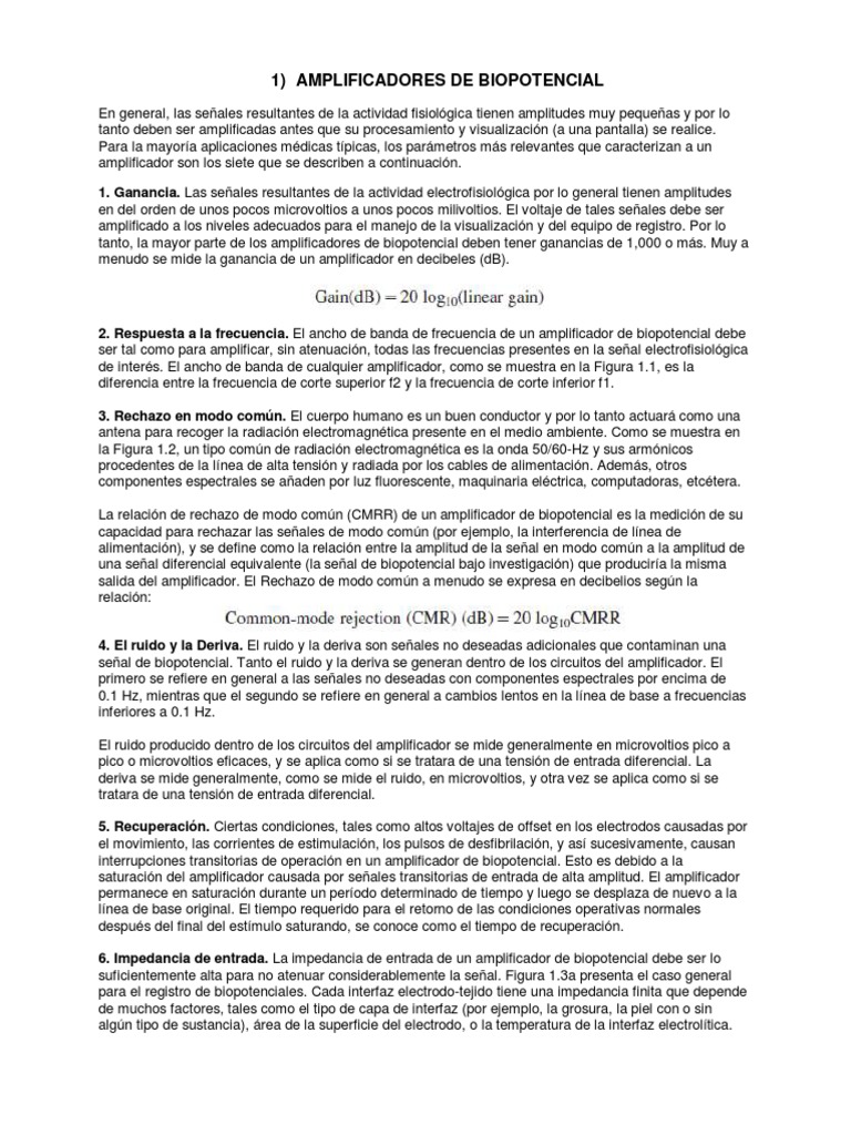Resumen Amplificadores de Biopotencia | PDF | Impedancia eléctrica ...