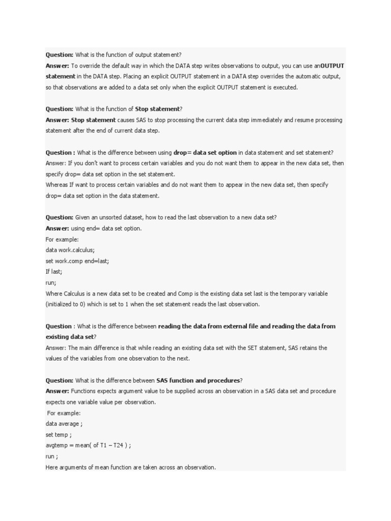 Interview Q Sas Pdf Sas Software Parameter Computer Programming 4093