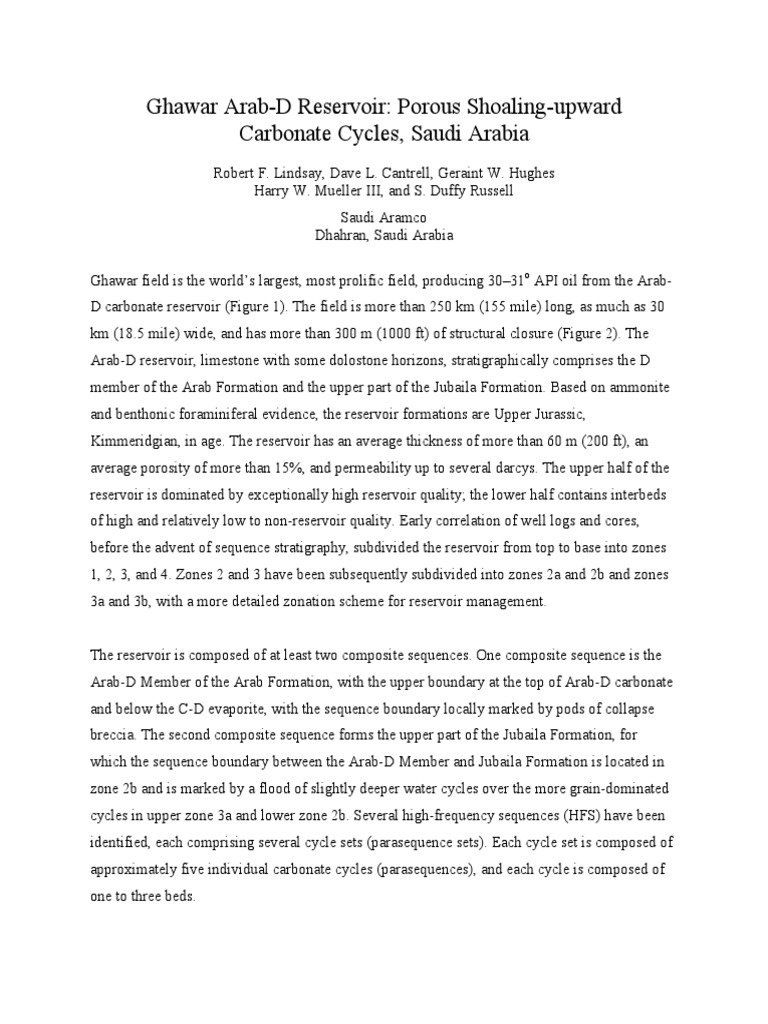 Lindsay Et Al - Carbonate Cycles of Ghawar Arab-D Reservoir | PDF ...