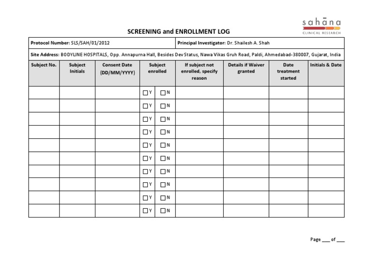4.1 Screening & Enrollment Log | PDF