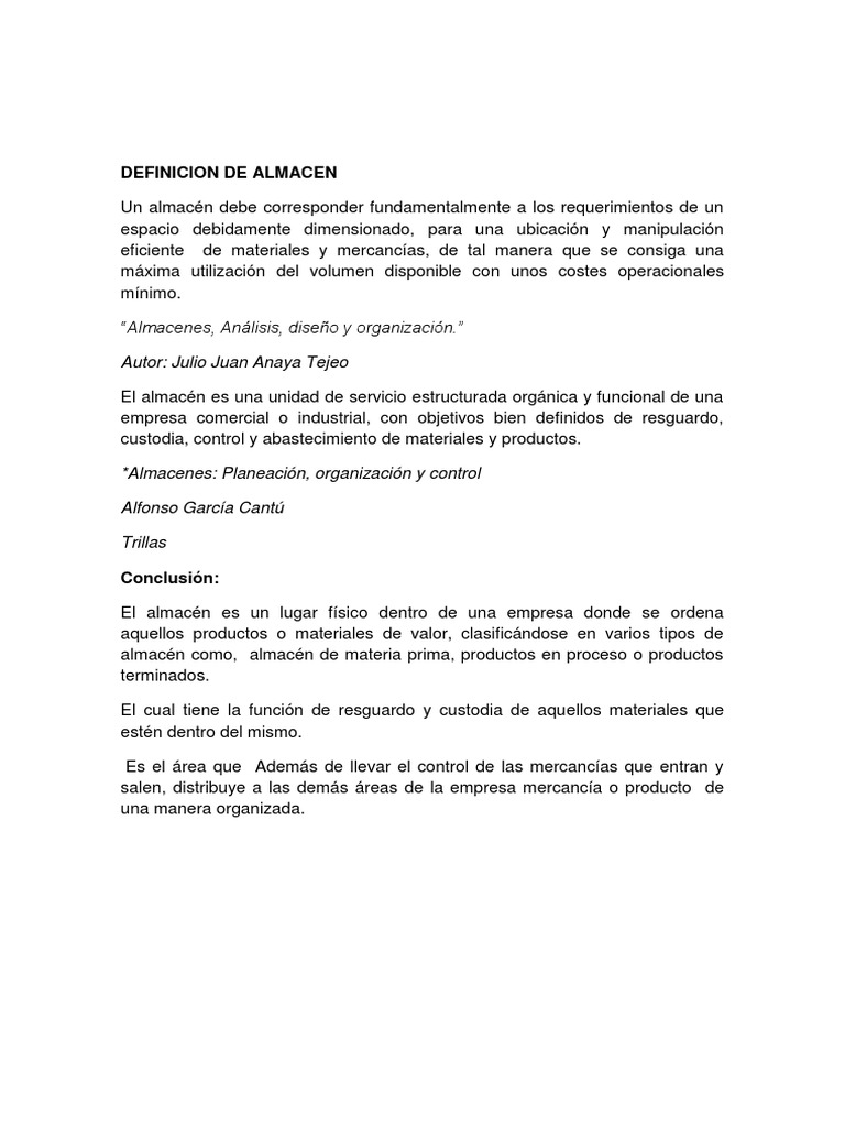 Definicion de Almacen | PDF | Almacén | Seguridad y salud ocupacional