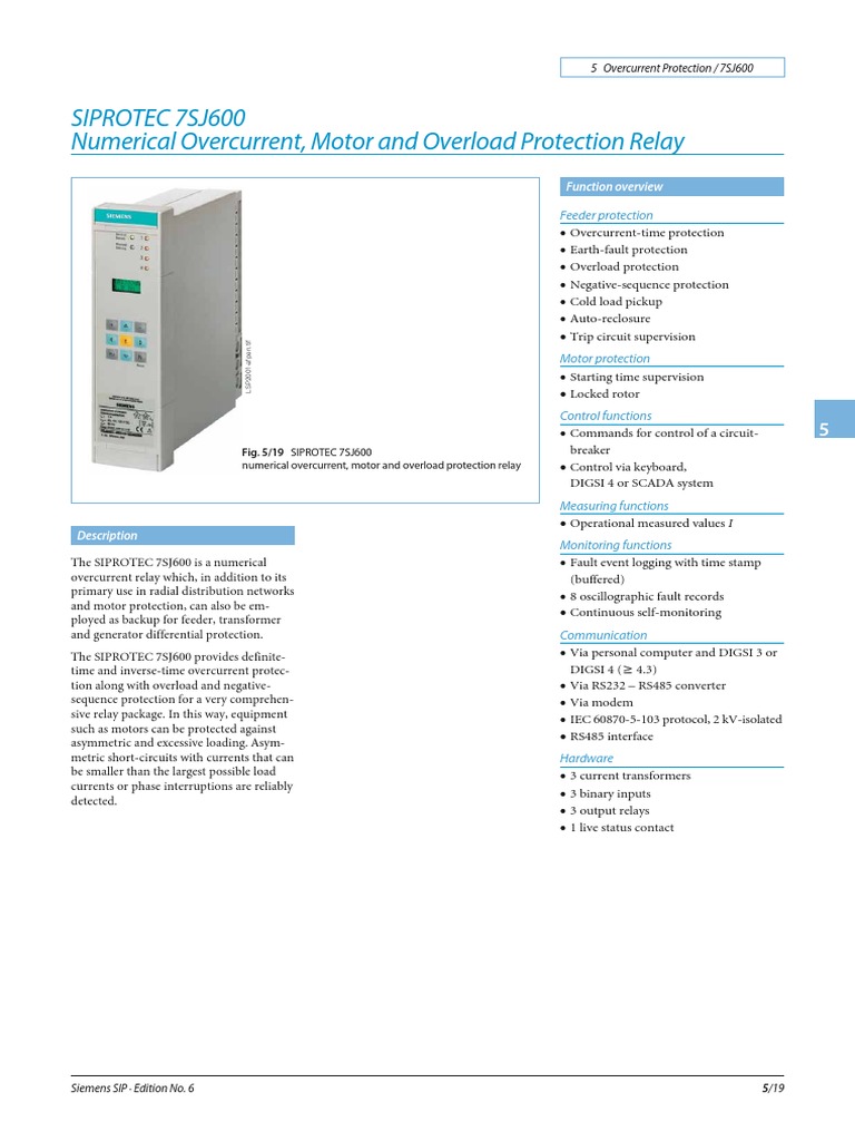 Siprotec 7sj600 Catalog Sip E6 | PDF | Relay | Power Supply