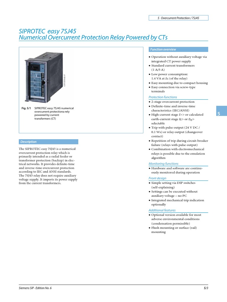 Siprotec 7sj45 Catalog Sip E6 | PDF | Relay | Electromagnetic Interference