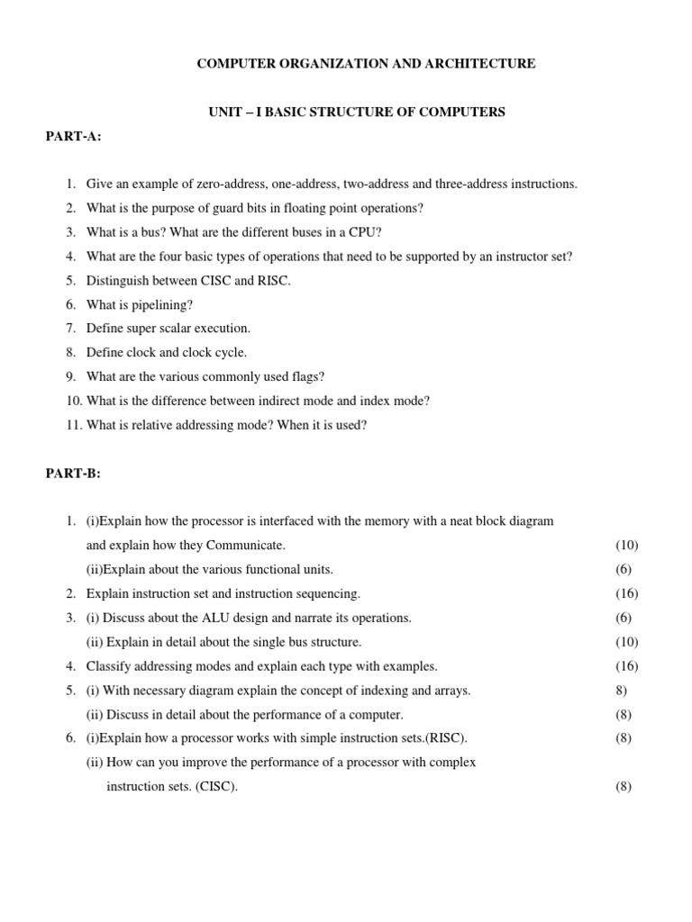 COA Important Questions and Answers | PDF | Instruction Set | Cpu Cache