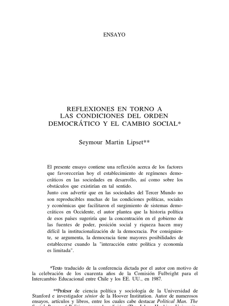 Democracia y Cambio Social según Lipset | PDF | Democracia | Ideologías ...