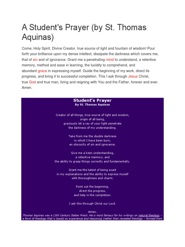 A Student's Prayer | Thomas Aquinas | Prayer