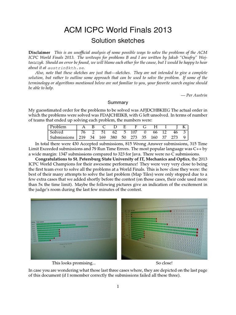 An Analysis of the 2013 ACM ICPC World Finals Solutions | PDF | Vertex (Geometry) | Dynamic ...