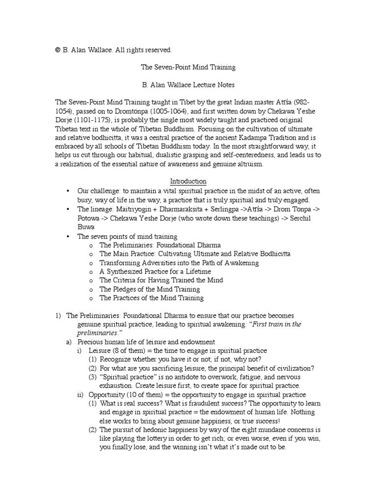 Outline For 7-Pt. Mind Training | PDF | Karma | Mind