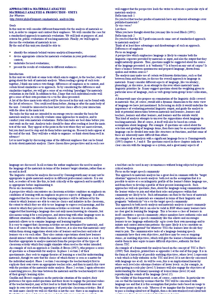 Materials Analysis Approaches Overview | PDF | Phrase | Evaluation