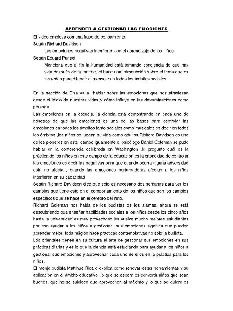 Aprender A Gestionar Las Emociones | PDF | Las emociones | Aprendizaje