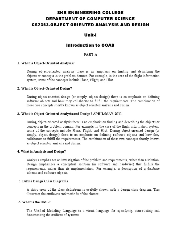 Cs2353 Cse Ooad 2marks | PDF | Object Oriented Programming | Object (Computer Science)