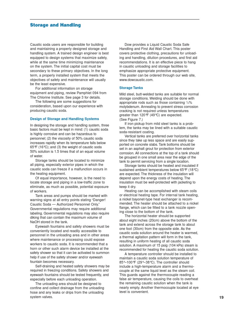 Caustic Soda Storage and Handling Guidelines | PDF | Pump | Pipe (Fluid ...