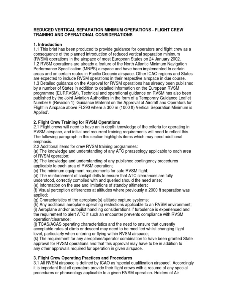 RVSM Operations: Crew Training Guide | PDF | Technology & Engineering