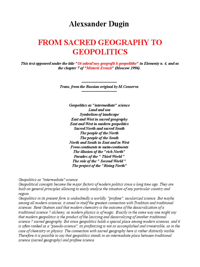 Alexander Dugin From Sacred Geography To Geopolitics | PDF ...