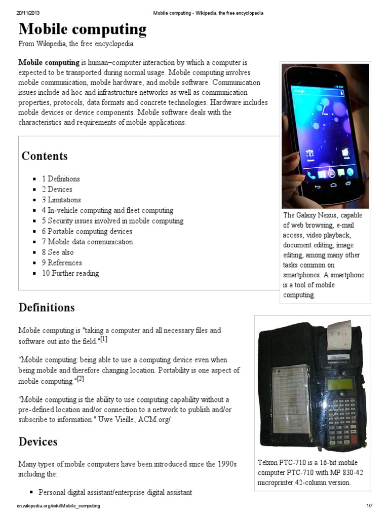 Mobile Computing - Wikipedia, The Free Encyclopedia | PDF | Mobile ...