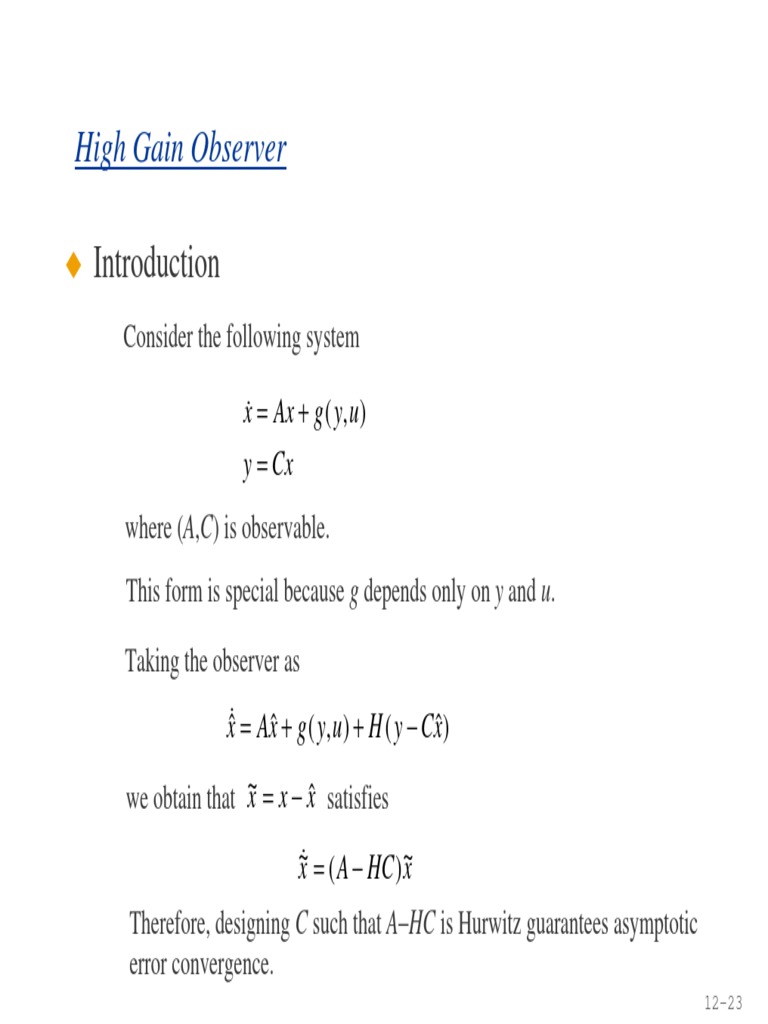 High Gain Observer: Consider The Following System | PDF | Control Theory | Feedback