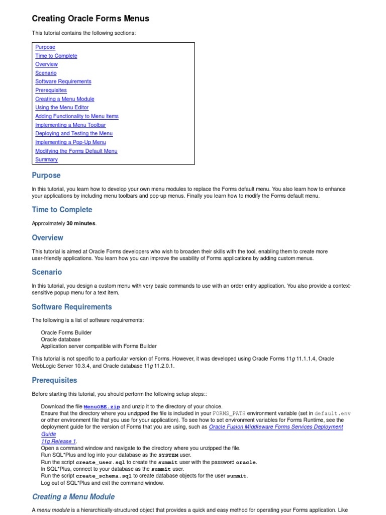 Creating Oracle Forms Menus Pdf Menu Computing Plsql