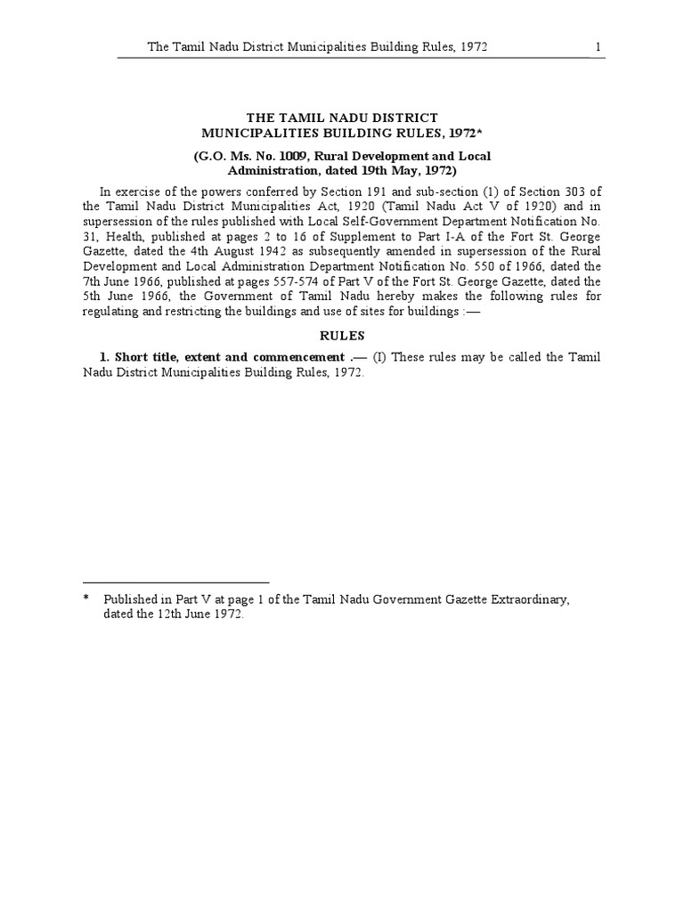 The Tamil Nadu District Municipalities Building Rules 1972 Pdf