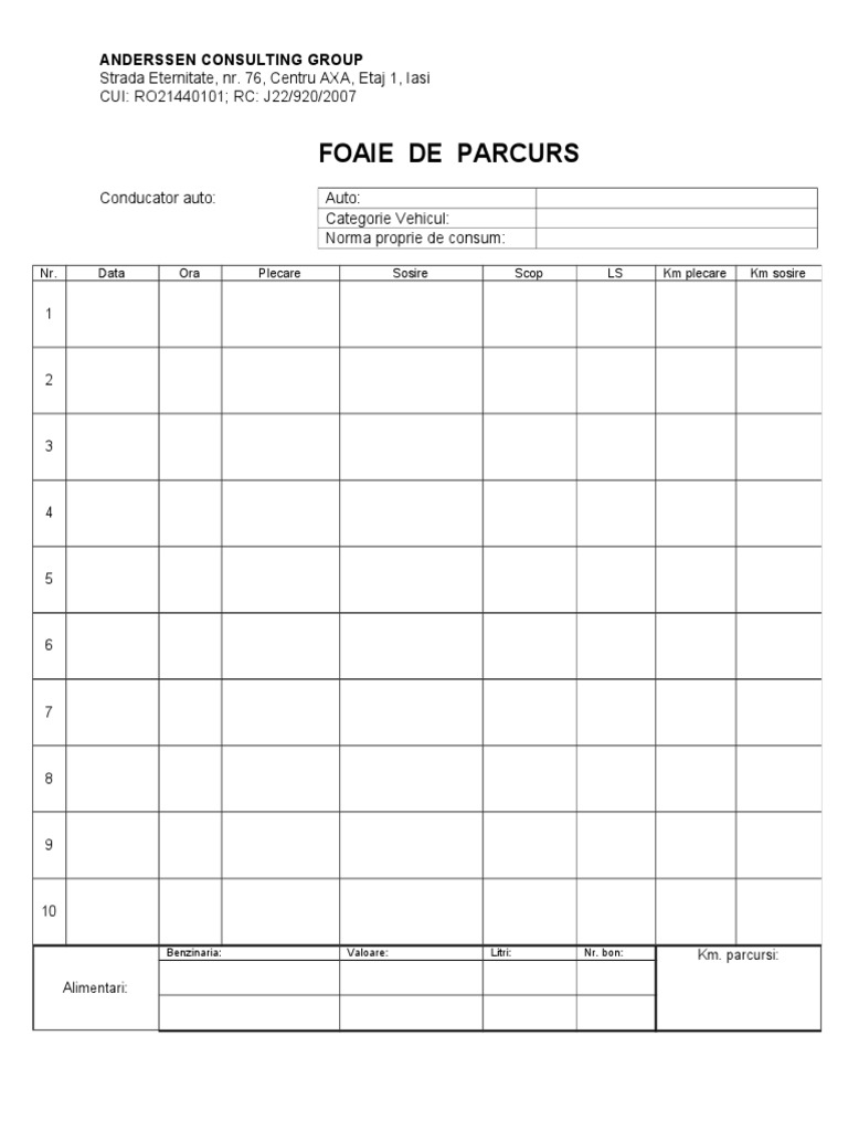 Foaie de Parcurs Model | PDF