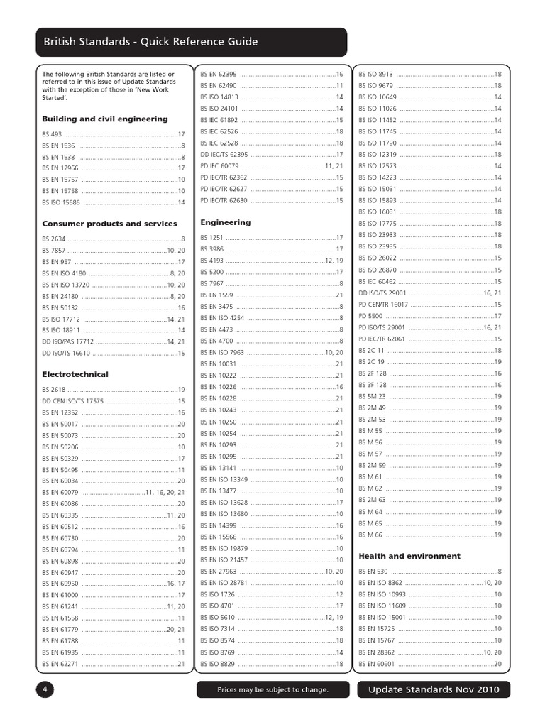 British Standards Quick Reference Guide | PDF | International ...